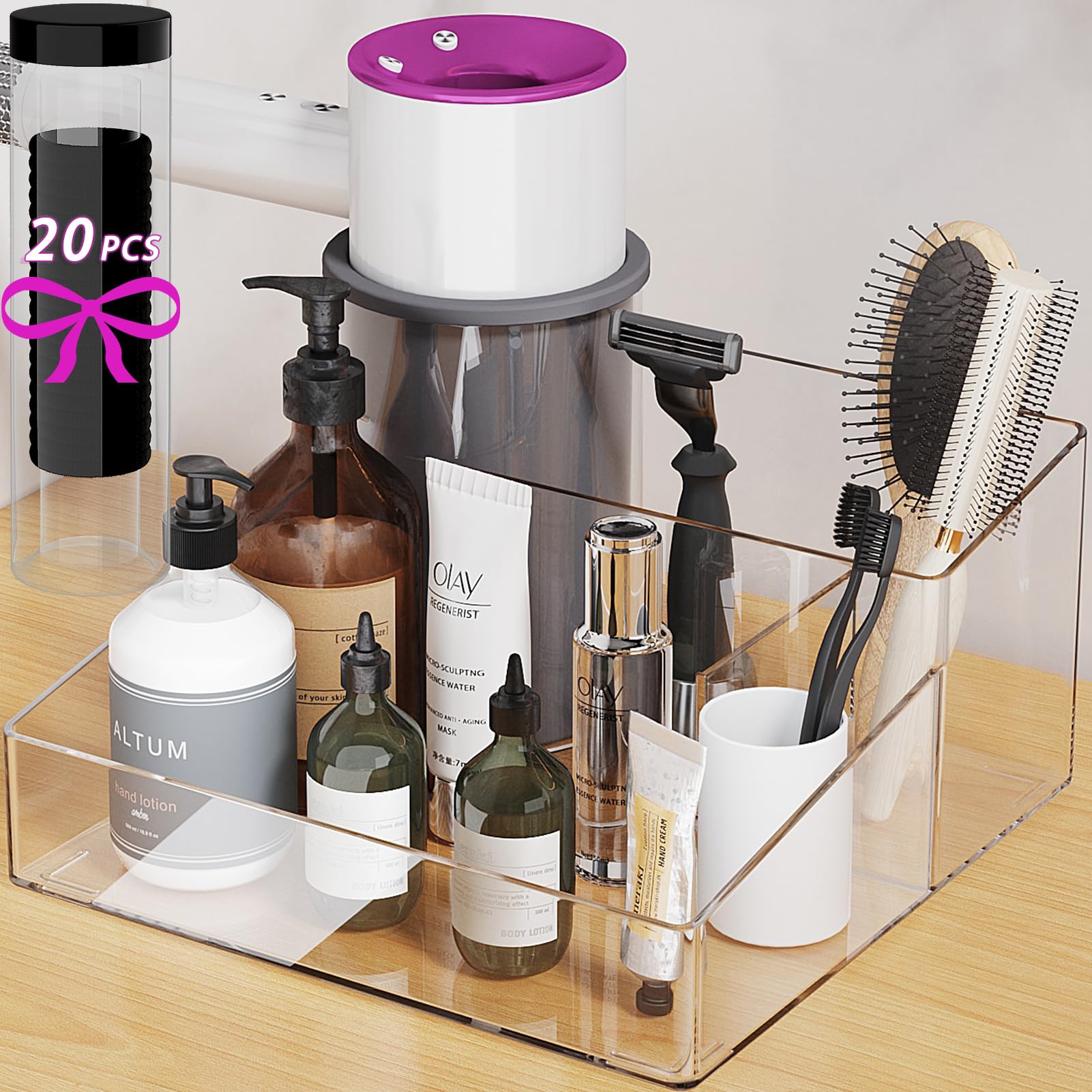 VITVITI Hair Tool Organizer and Hair Dryer Holder, Acrylic Curling Iron Holder Countertop for Bathroom, Clear Hot Styling Tools for Vanity Straightener/Makeup Brush/Toiletries