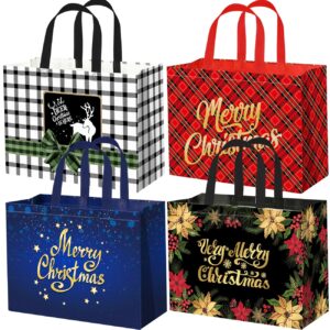 12pack extra large christmas gift bags, 16.5"×12.6"×7.2" reusable non-woven christmas tote bags with handles, multifunctional holiday gift bags for christmas presents, party favors, groceries, and goodies