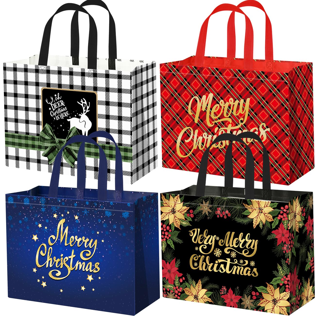 12Pack Extra Large Christmas Gift Bags, 16.5"×12.6"×7.2" Reusable Non-Woven Christmas Tote Bags with Handles, Multifunctional Holiday Gift Bags for Christmas Presents, Party Favors, Groceries, and Goodies