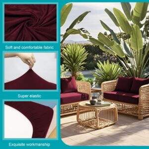 14 Pcs Stretch Patio Cushion Covers Outdoor Cushion Covers,for Outdoor Couch Cushion Covers Replacement,Outdoor Sofa Covers Patio Slipcovers Couch Cover,Washable Furniture Cover (Wine Red,Cover Only)