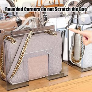 SUZEPER 2pcs Clear Plastic Purse Handbag Organizer, 3/4 Sections Bag Closet Shelf Divider, Purse Display Stand,Handbag Storage Organizer,Desk Book File Sorter Stand Holder(4 grids, Clear)