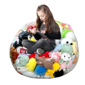 clear stuffed animal storage bean bag chair cover for kids, extra large waterparoof beanbag chair cover with zipper, pvc bean bag chair for children plush toys storage & organizing