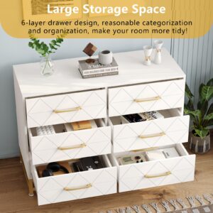 GarveeHome Dresser for Bedroom with 6 Drawer Double Dressers, Modern Wooden Dresser Chest, Beside Table for Closet, Nursery, Living Room, White