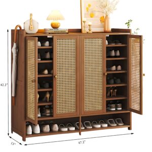 8-Tier Bamboo Shoe Cabinet with Doors, 36-40 Pairs Freestanding Shoe Rack for Closet, Shoe Storage Cabinet for Entryway, Shoes Rack Organizer for Hallway, Bedroom, Living Room