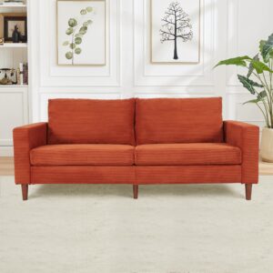 setawix 82.6 inch oversized loveseat sofa, corduroy upholstered sleeper sofa comfy modular couch with wood legs, modern deep seat sectional couches for living room bedroom apartment, orange