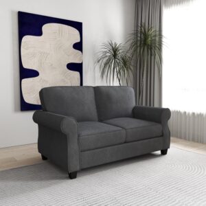 yattem 56” loveseat sofa couch: modern small dark gray velvet loveseat sofa couch - small space saving modern upholstered 2 seater love seat sofa couch for living room bedroom apartment small space