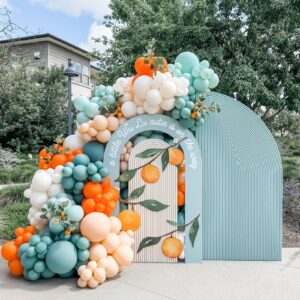 Orange and Blue Balloon Garland Arch Kit,120PCS Orange Macaron Orange Retro Fog Blue Teal with Ivory White Balloons Arch,for Birthday,Baby Shower,Graduation Party Decorations