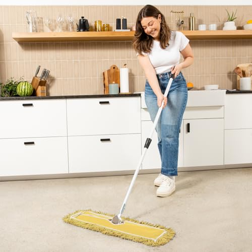 48 Inch Yellow Dust Mop with Metal Handle and 48 Inch Dust Mop Refill Bundle - 2 Mop Sets and 2 Refills