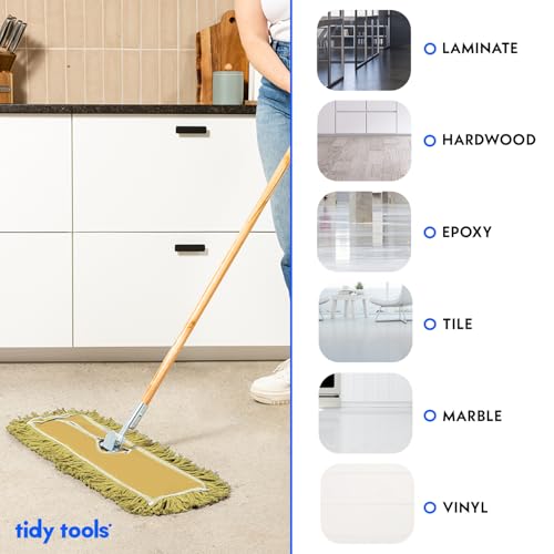 24 Inch Yellow Dust Mop with Wood Handle and 24 Inch Dust Mop Refill Bundle - 6 Mop Sets and 6 Refills