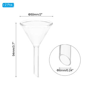 PATIKIL 50mm Glass Funnel, 2 Pack Short Stem Scientific Borosilicate Glass Heavy Wall Funnel for Filling Water Bottle Home Lab Kitchen Use