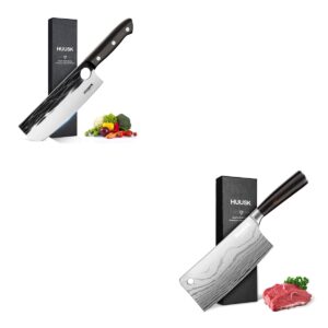 huusk meat cleaver knife 7 inch bundle with nakiri knife vegetable cleaver