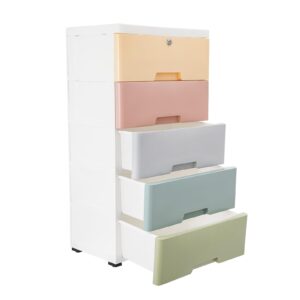 hydiygt drawer plastic drawers, dresser storage cabinet, with 6large drawers,wheels and locks, closet plastic drawer furniture,for clothes playroom bedroom furniture (parrot) (macaron color)