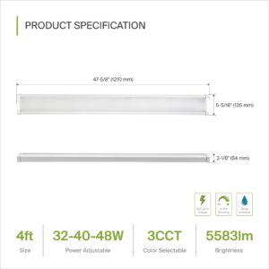 ASD 4ft LED Wraparound Light Fixture - 32-48W 5583LM LED Shop Lights for Garage & Office - 3500K-5000K Adjustable Dimmable Wrap LED Flush Mount Ceiling Light Kitchen & Workshop - UL DLC