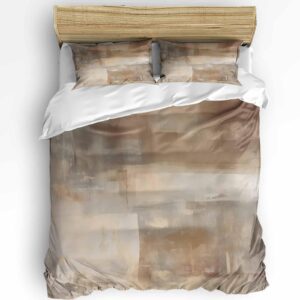 gradient brown duvet cover cal king size bedding set, 3 pieces washed patterned textured bed comforter/quilt cover with matching abstract minimalism painting texture pillowcases for all seasons