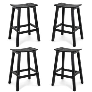 lahaap weatherproof bar stools set of 4, 28" height outdoor bar stools holds up to 400 lbs, saddle seat, bar height stools for patio, garden, and kitchen island, black