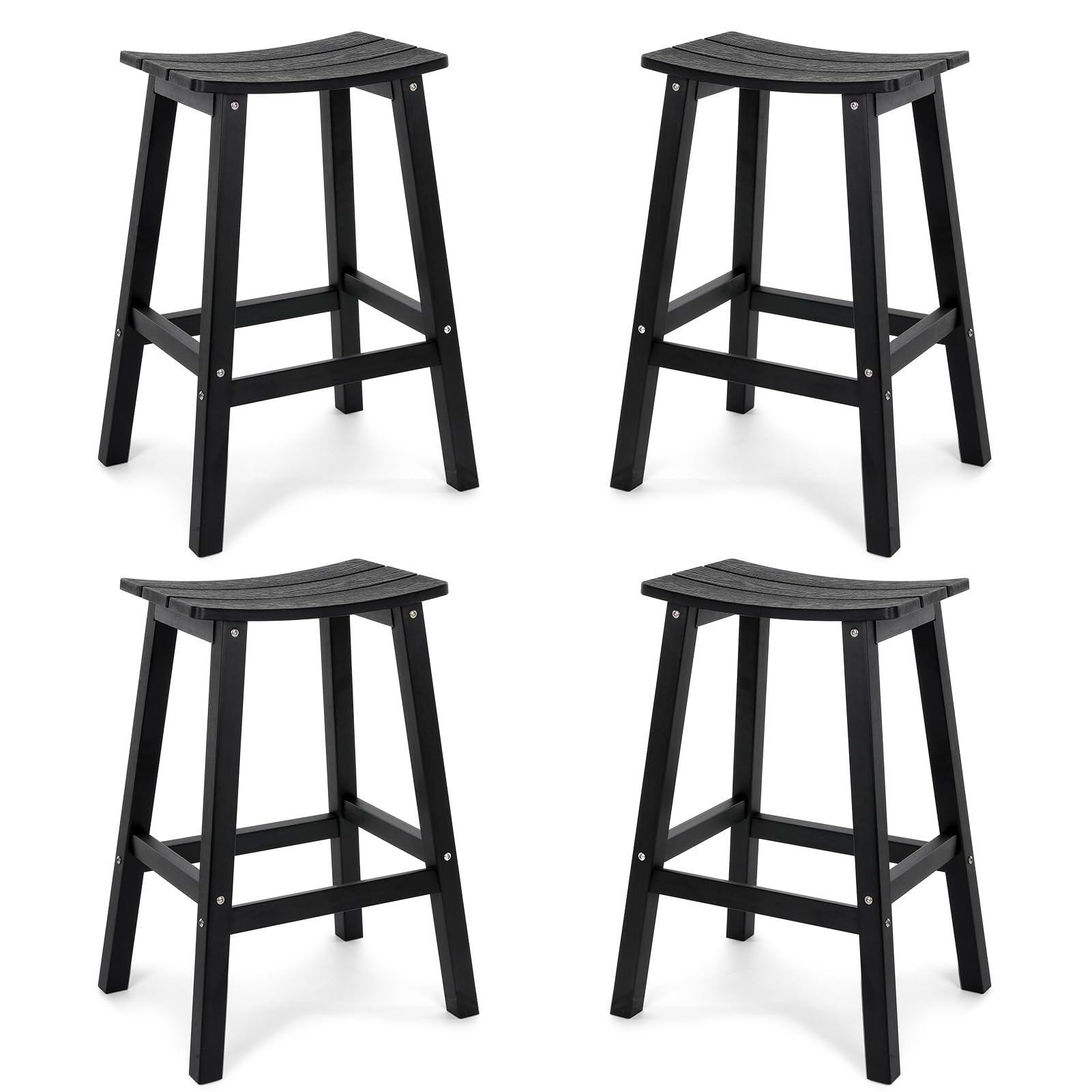 LAHAAP Weatherproof Bar Stools Set of 4, 28" Height Outdoor Bar Stools Holds up to 400 lbs, Saddle Seat, Bar Height Stools for Patio, Garden, and Kitchen Island, Black