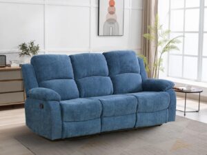 dekmxas 3 seater recliner sofa couch modern manual reclining sofa fabric reclining sofa living room couch with dual cup holders and drop down table for living room/office/rv car (blue, 3 seater sofa)