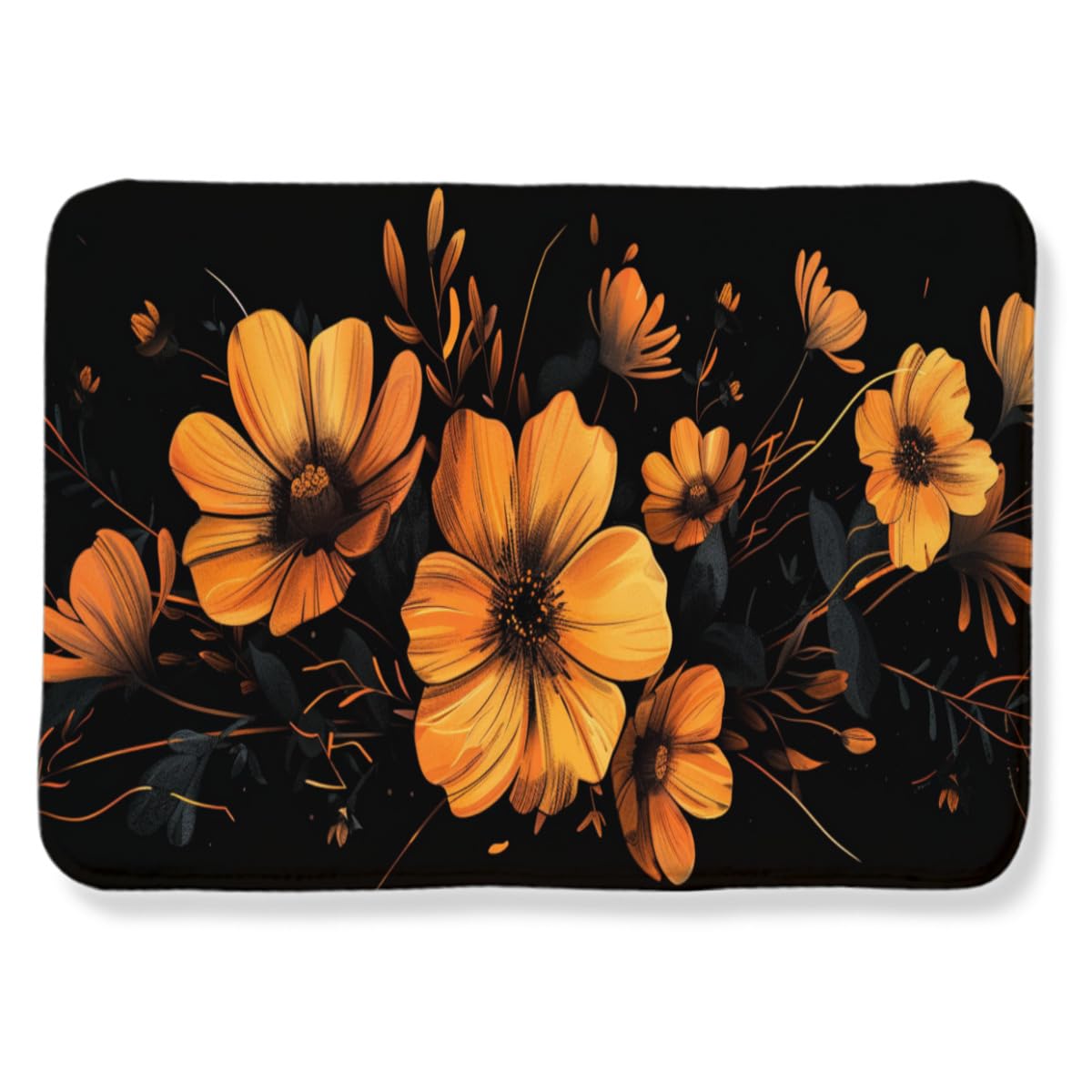 Floral Rug for Living Room, Rectangular Rug with Yellow Stylish Flowers on Black Background, Non-Slip Rug for Modern Home Living Room, Bedroom, Hallway, Office, Dining Room, entryway 24x36inch