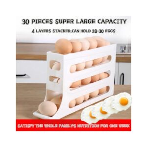 4 Tiers Egg Holder for Fridge, Automatic Scrolling Egg Rack Holder, Eggs Dispenser Auto Rolling, Large Capacity Eggs Organizer Storage 30 Egg for Fridge, Kitchen. (transparent)