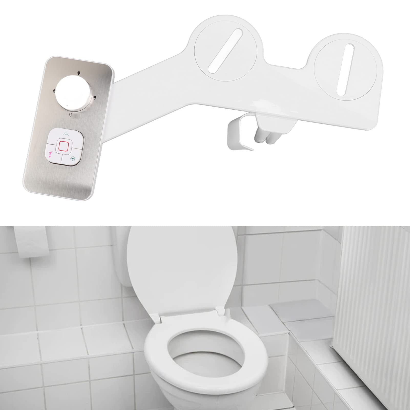 Bidet Attachment, Non Electric Dual Nozzle Self Cleaning Feminine Butt Wash Bidet Attachment,7/8 Inch Tee Slim Bidet Toilet Seat Attachment