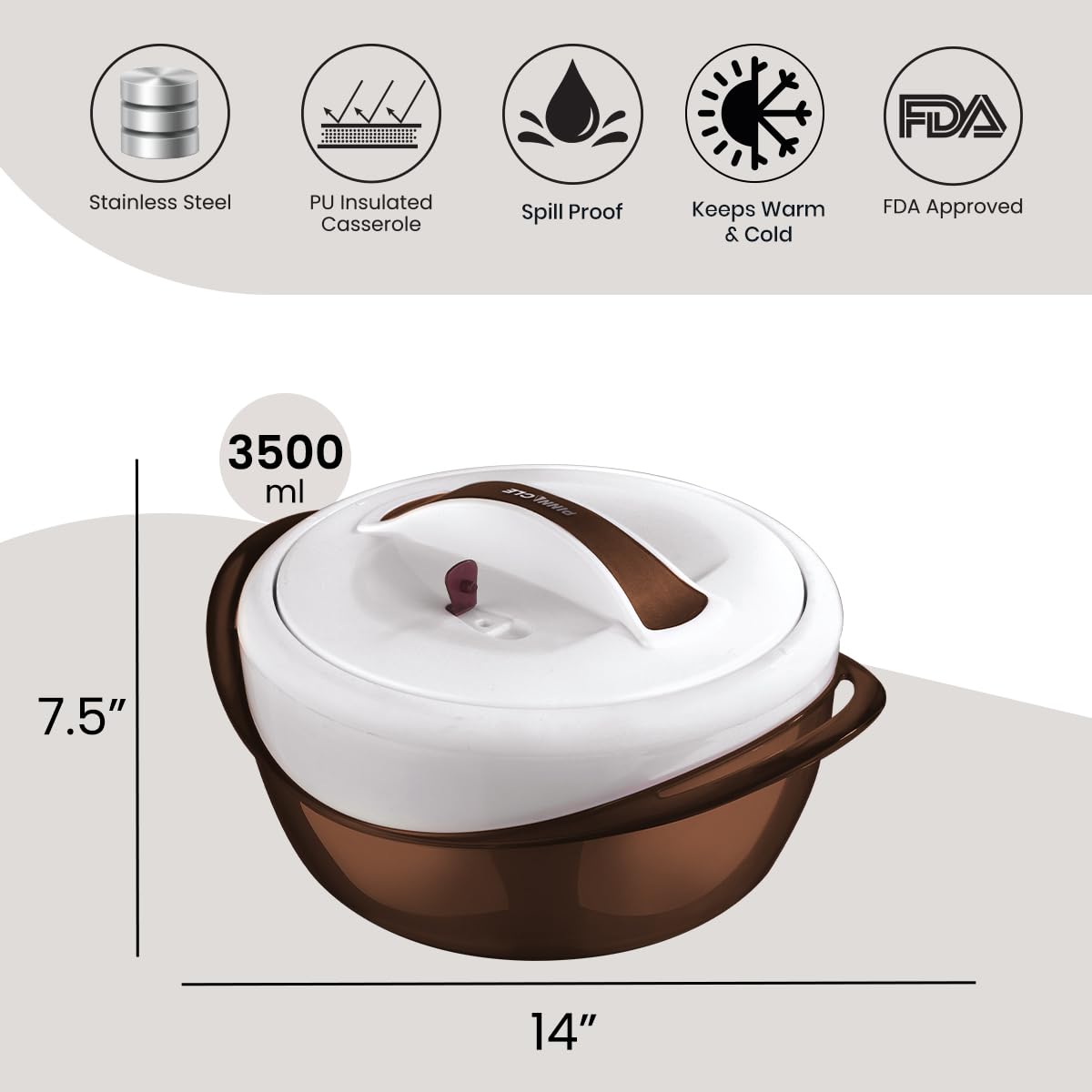 Pinnacle Large Insulated Casserole Dish with Lid 3.6 qt. Elegant Hot Pot Food Warmer/Cooler -Thermal Soup/Salad Serving Bowl Stainless Steel Hot Food Container–Best Gift Set for Moms