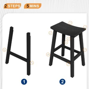 LAHAAP Weatherproof Bar Stools Set of 4, 28" Height Outdoor Bar Stools Holds up to 400 lbs, Saddle Seat, Bar Height Stools for Patio, Garden, and Kitchen Island, Black