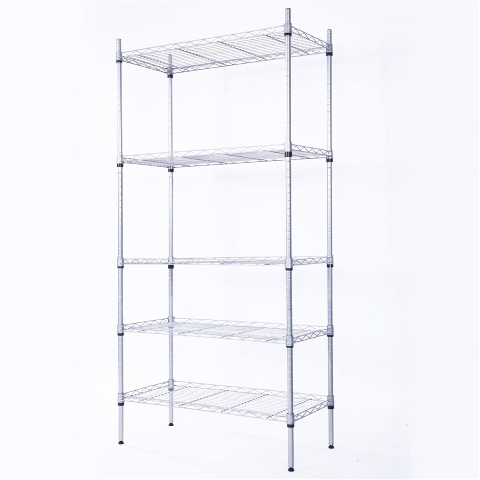 5-Wire Shelving Metal Storage Rack Adjustable Shelves, Multipurpose Metal Wire Rack Storage Shelving Organizer, Standing Storage Shelf Units for Kitchen, Garage, Bathroom, Laundry, Silver