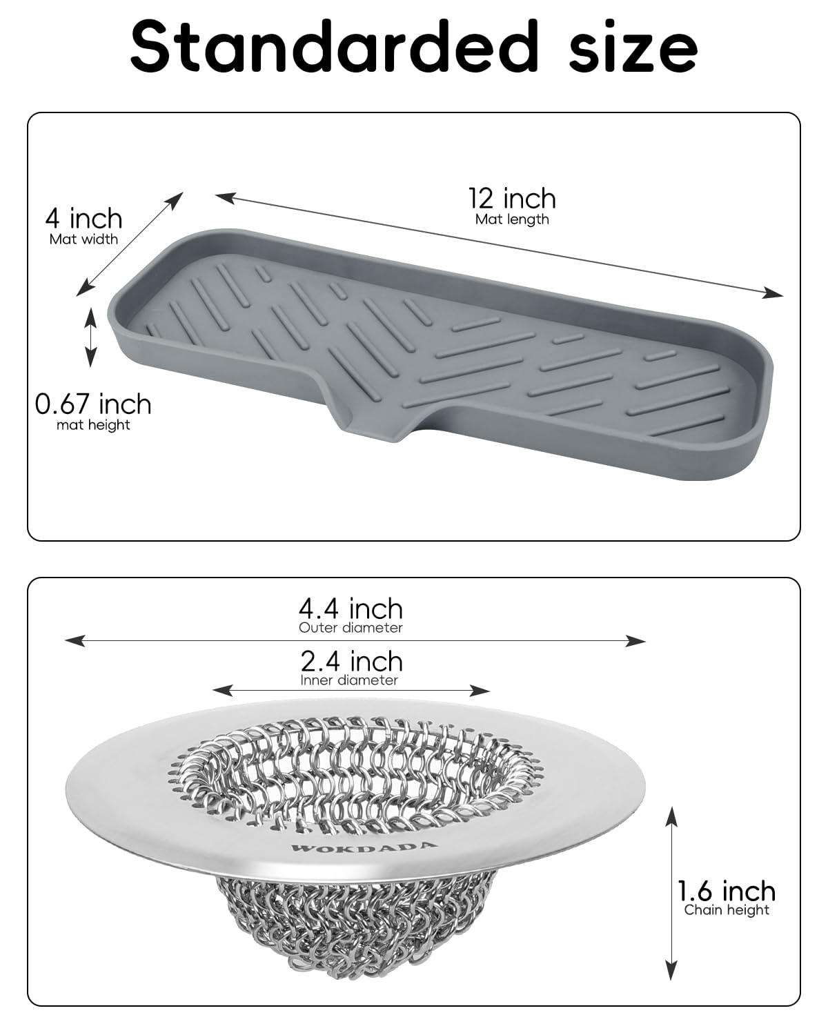 1 PCS Bathtub Drain Hair Catcher, Wokdada Fast Drainage Shower Drain Hair Catcher & 1 PCS Silicone Sink Tray, Kitchen Tray, Sink Tray for Kitchen Counter/Soap Bottles, Sponge Holder