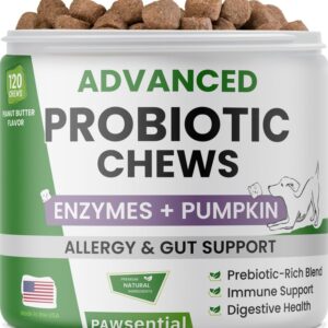 Dog Probiotic Chews for Dogs - Digestive Support w/Enzymes, Probiotics, Prebiotics and Pumpkin - Stool Quality and Consistency - Gas, Constipation, Diarrhea Relief 101ct - Turkey