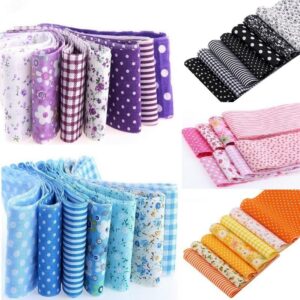 7Pcs Blue Cotton Craft Fabric Bundle Squares Patchwork DIY Sewing Scrapbooking Quilting Floral Dot Pattern Craft and Hobby Fabric 10" x 10" (25cm x 25cm)