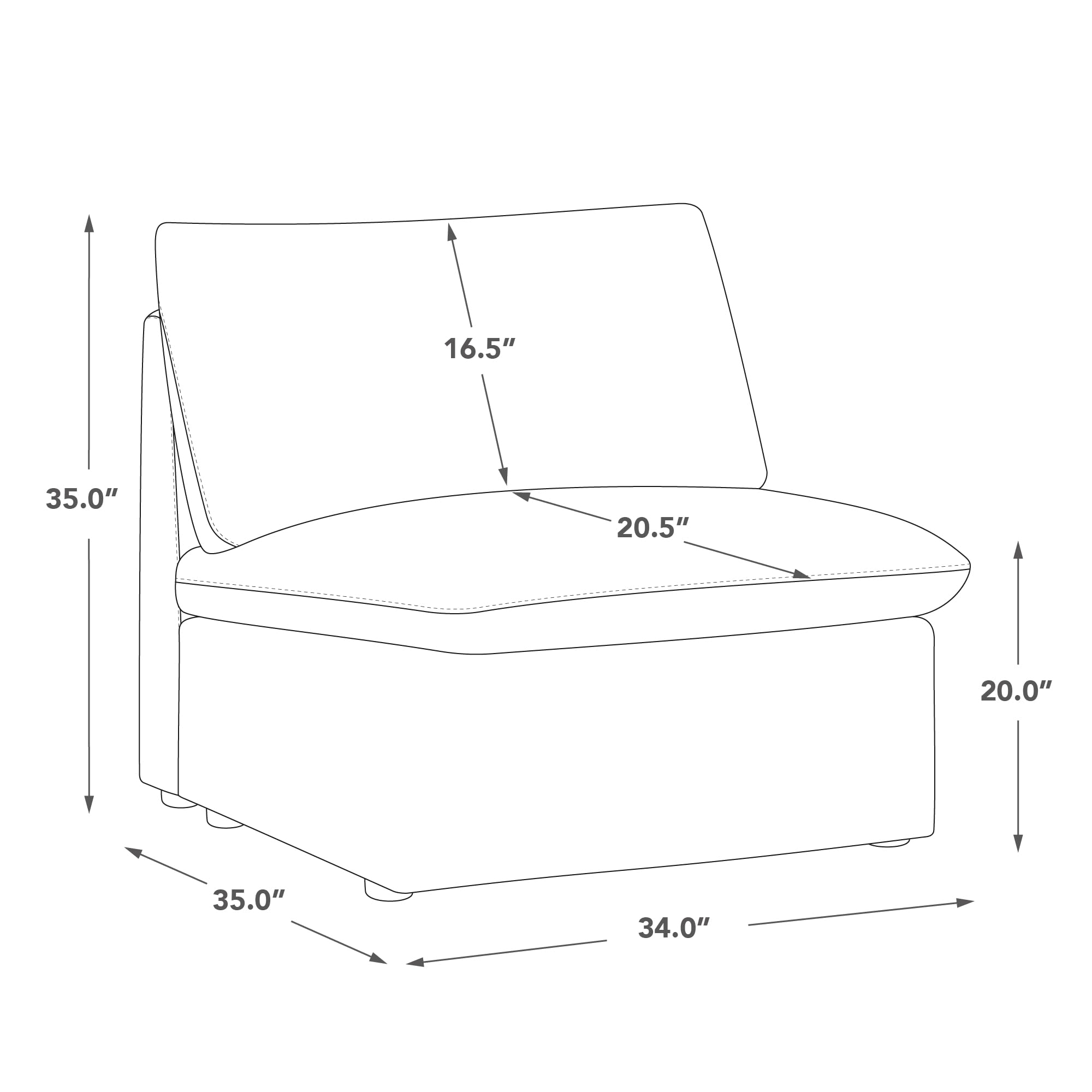 CHITA Modern Down Filled Upholstered Middle Armless Sofa for Sectional Modular Couch, Snow