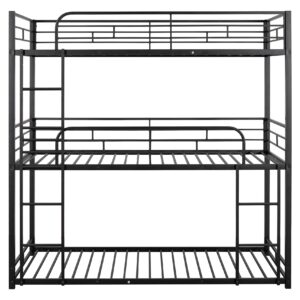 PVWIIK Heavy Duty Triple Bunk Bed for Kids,Twin Over Twin Over Twin Metal Bunkbeds with Ladder for Dorm,Bedroom,Guest Room,No Box Spring Needed, Easy Assembly,Black