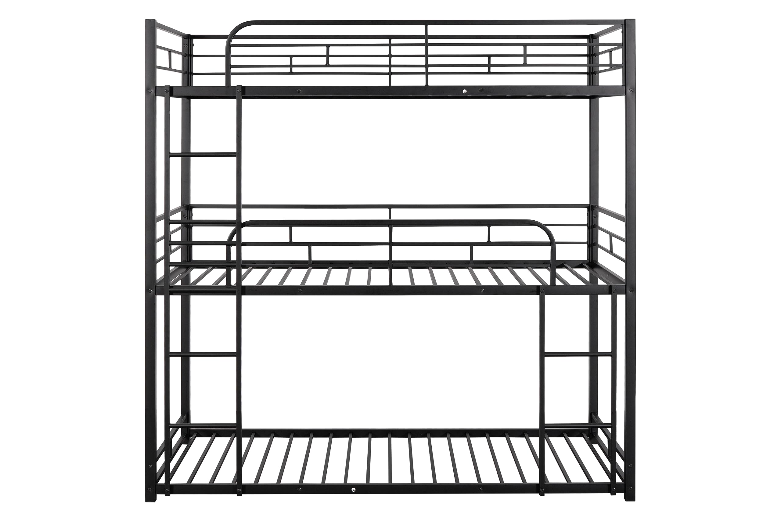 PVWIIK Heavy Duty Triple Bunk Bed for Kids,Twin Over Twin Over Twin Metal Bunkbeds with Ladder for Dorm,Bedroom,Guest Room,No Box Spring Needed, Easy Assembly,Black