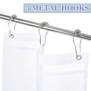 Tucnoeu Mesh Shower Caddy Hanging with 3pcs Adhesive Hooks and 3pcs Metal Loop Hangers, 7 Pockets Shower Hanging Organizer with Quick Drying Mesh,for Shampoo, Soap, White