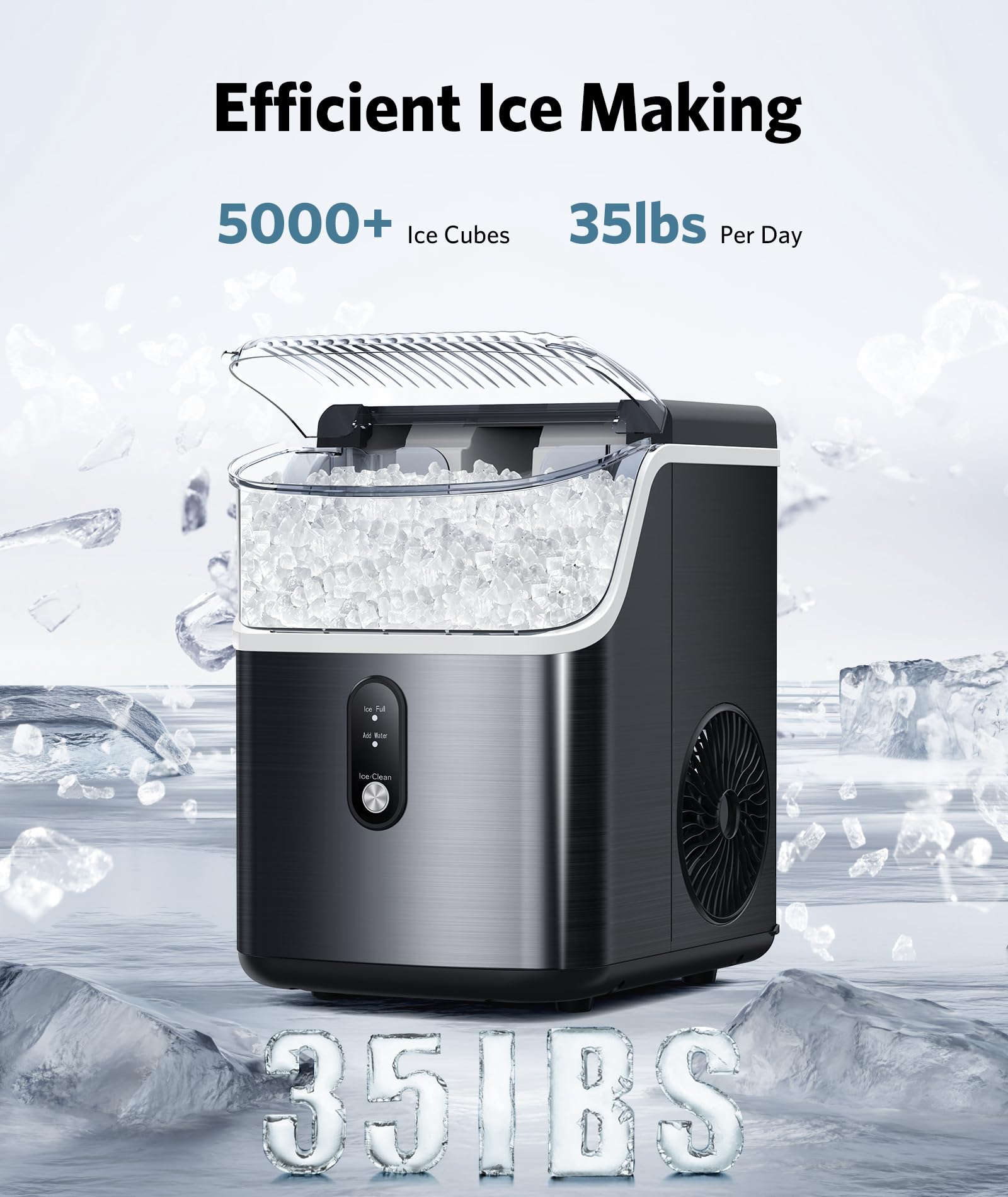 Nugget Ice Maker Countertop, Portable Crushed Pellet Ice Machine, Soft Pebble Ice Cubes in 6 Mins, 35Lbs/24H, Self Cleaning Sonic Ice Makers with One-Click Operation for Home Bar Camping RV