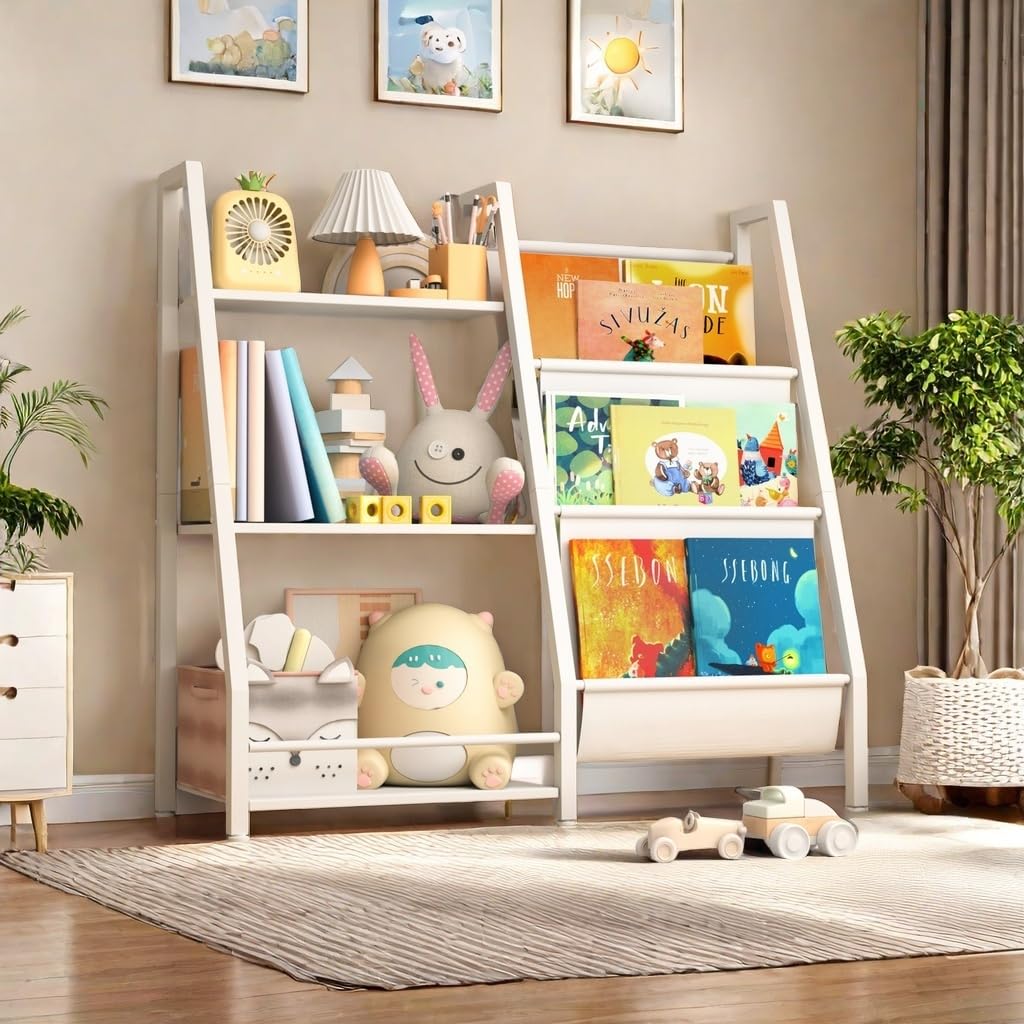 infurnic 3 Tier Kids Bookshelf Baby Toddler Bookshelf and Toy Storage Organizer for Kids, Kids Bookcase Nursery Book Shelf for Kids Room, Bedroom, Playroom and Nursery, White