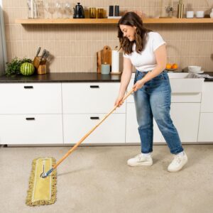 24 Inch Yellow Dust Mop with Wood Handle and 24 Inch Dust Mop Refill Bundle - 2 Mop Sets and 2 Refills