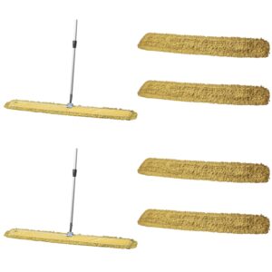 48 inch yellow dust mop with metal handle and 48 inch dust mop refill bundle - 2 mop sets and 4 refills