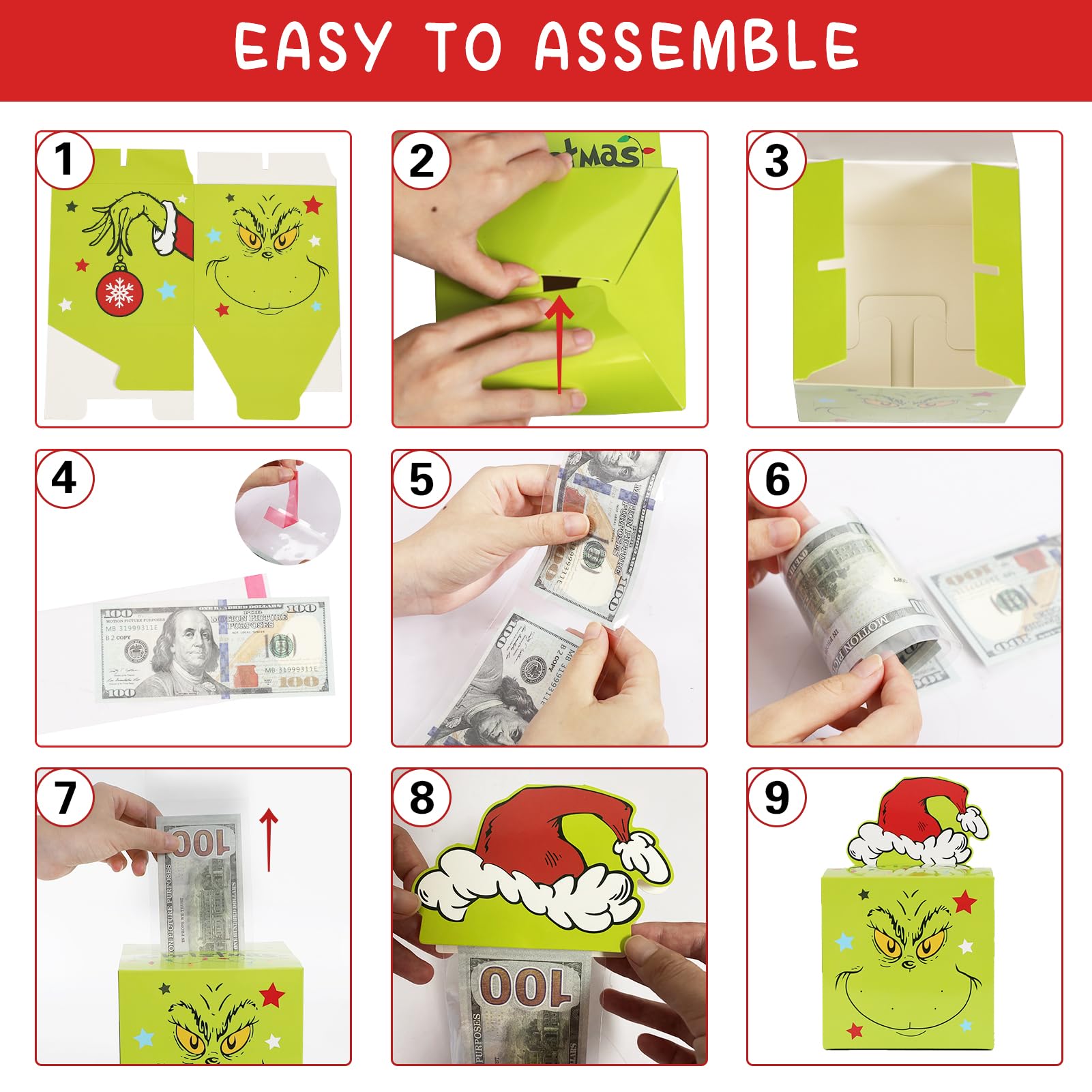 DAZONGE Christmas Gifts for Party, Christmas Money Holders for Cash with 100 pcs Transparent Bags, Merry Christmas Party Favor, Christmas Money Pull Pouch for Kids Adults