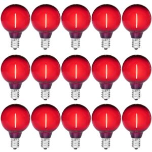 guileduo 15 pack g40 red light bulb led christmas replacement bulbs, 1 watt e12/c7 candelabra base globe light bulbs for outdoor string lights, shatterproof plastic clear night light bulbs, 120 volt