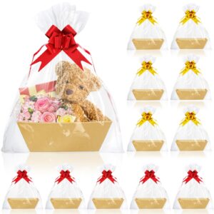 fuycieum 12 pack kraft gift basket, 10 inch baskets for gifts empty, empty gift baskets to fill 20 bows for graduation, birthday, party and all festivals