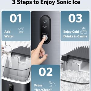 Nugget Ice Maker Countertop, Portable Crushed Pellet Ice Machine, Soft Pebble Ice Cubes in 6 Mins, 35Lbs/24H, Self Cleaning Sonic Ice Makers with One-Click Operation for Home Bar Camping RV