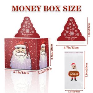 2PCS Christmas Surprise Money Box for Cash Gift, Merry Christmas Money Gift Box with Card and Cash Holder for Kids Adults, DIY Fun Holiday Cash Box, Includes 100Pcs Transparent Bags（Red, Green