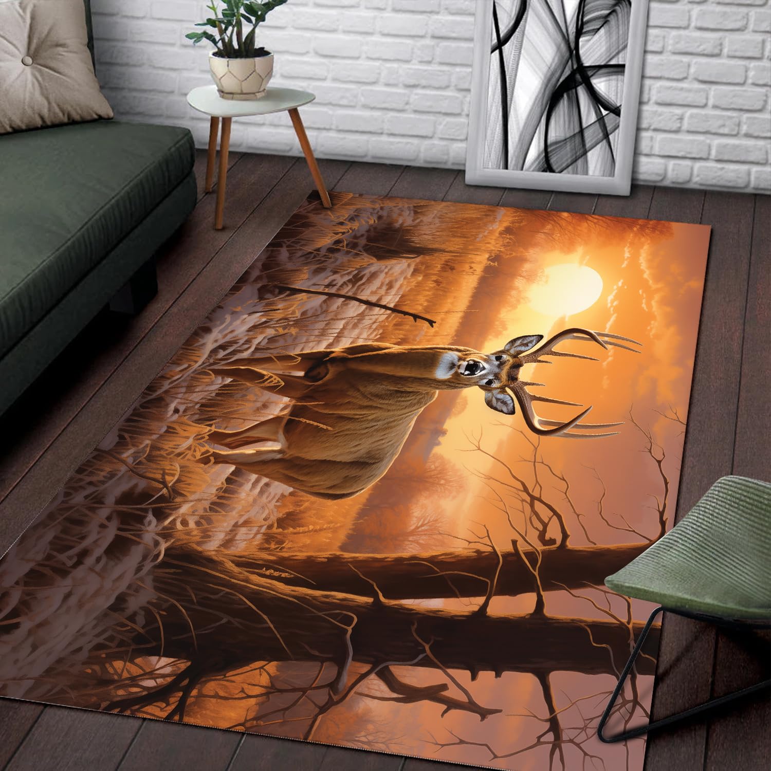 Deer Hunting Rug, Rustic Cabin Rug, Farmhouse Rug, Bear Rug, Deer Antler Animal Rugs 3x5 4x6 5x7ft Living Room Carpet Floor Decor Home Decor H100