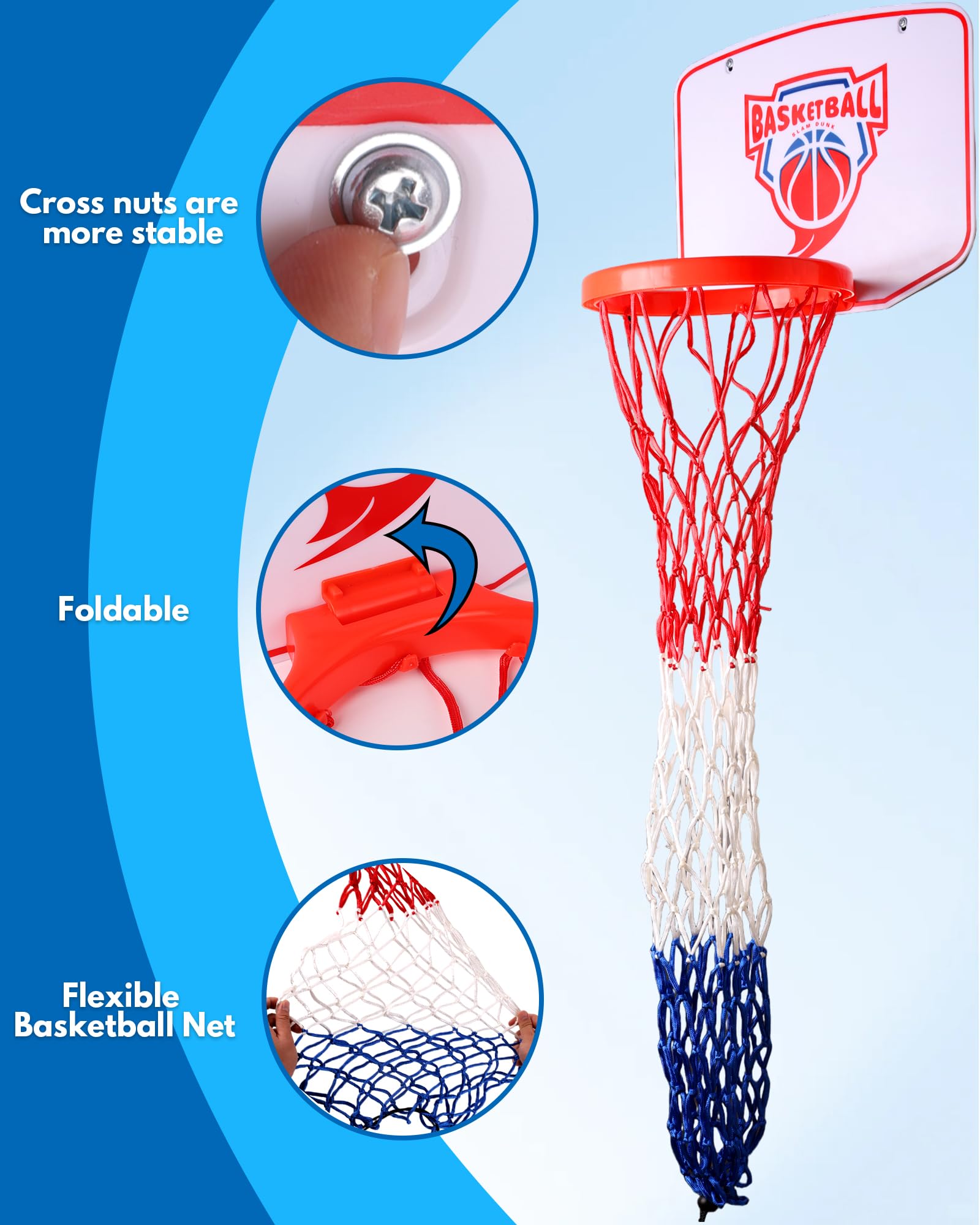 CT SPORTS Basketball Laundry Hamper for Kids - Slam Dunk Fun! Over The Door 2 In 1 Hanging Basketball Hoop Basketball Hamper Gift for Boys & Girls - Keeps Clothes Off the Floor & Encourages Tidiness