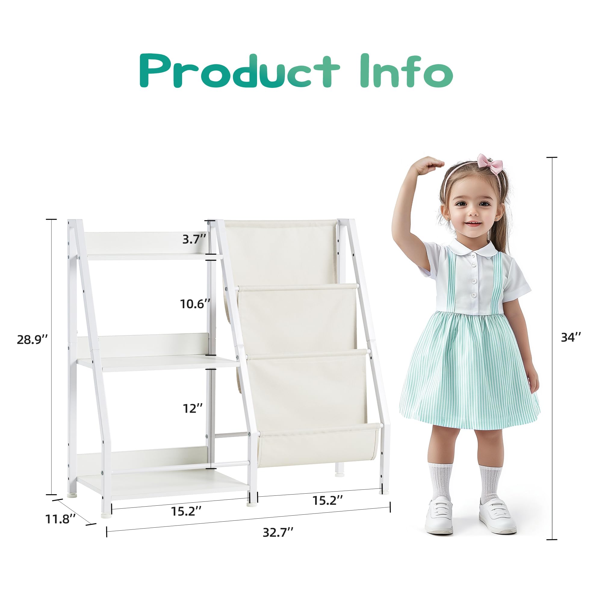 infurnic 3 Tier Kids Bookshelf Baby Toddler Bookshelf and Toy Storage Organizer for Kids, Kids Bookcase Nursery Book Shelf for Kids Room, Bedroom, Playroom and Nursery, White