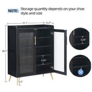 IDEALHOUSE Shoe Cabinet with Glass Doors, 5-Tier Entryway Shoe Organizer Storage Rack with Large Capacity and Adjustable Shelves for Hallway, Living Room, Black