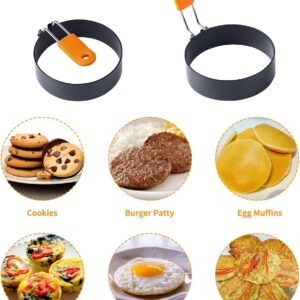 Large Egg Ring 3.5 Inches 4 PCS - Egg Rings for Frying with Oil Brush, Fried Egg Mold Egg Mcmuffins Makers Omelet Pancake Cookie Makers