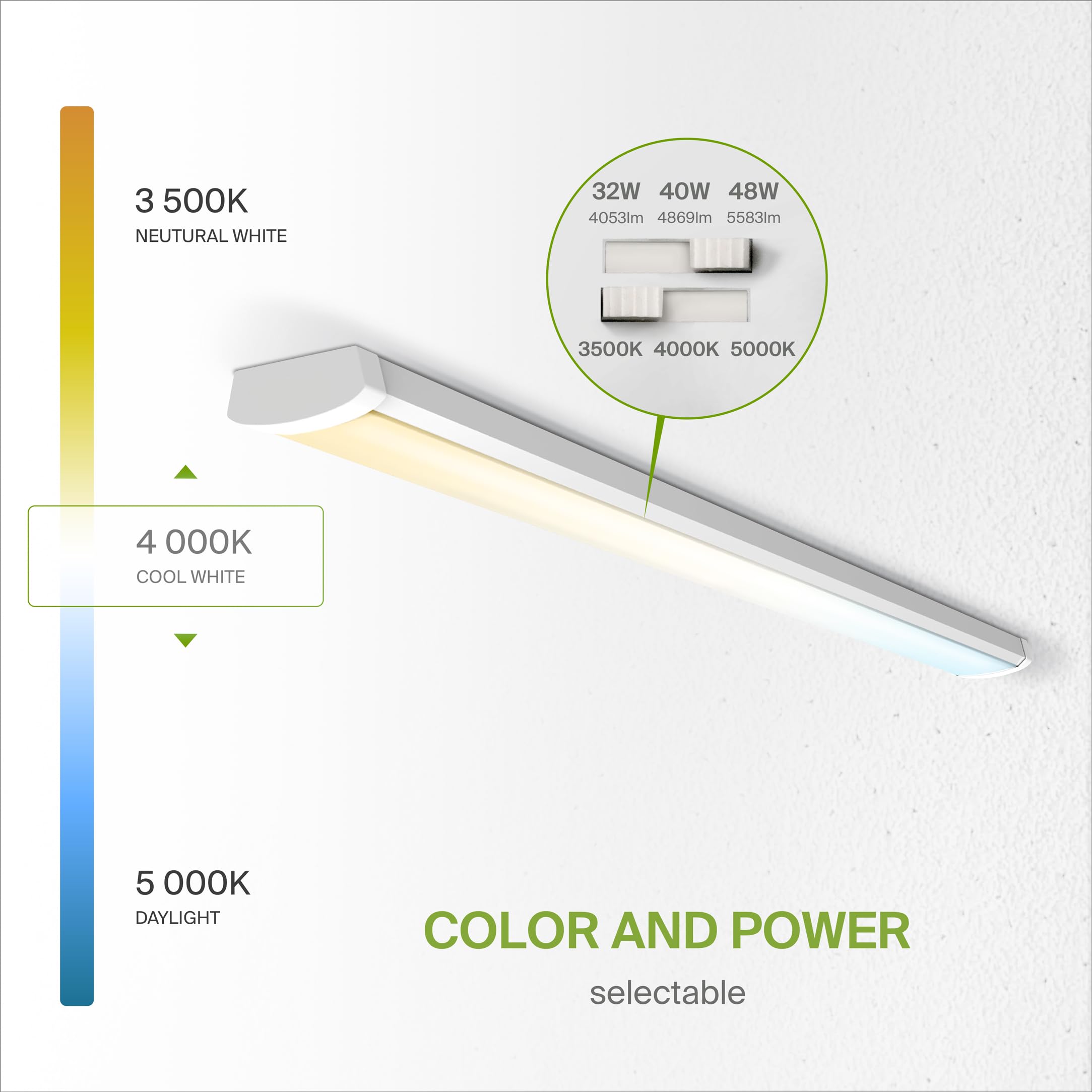 ASD 4ft LED Wraparound Light Fixture - 32-48W 5583LM LED Shop Lights for Garage & Office - 3500K-5000K Adjustable Dimmable Wrap LED Flush Mount Ceiling Light Kitchen & Workshop - UL DLC