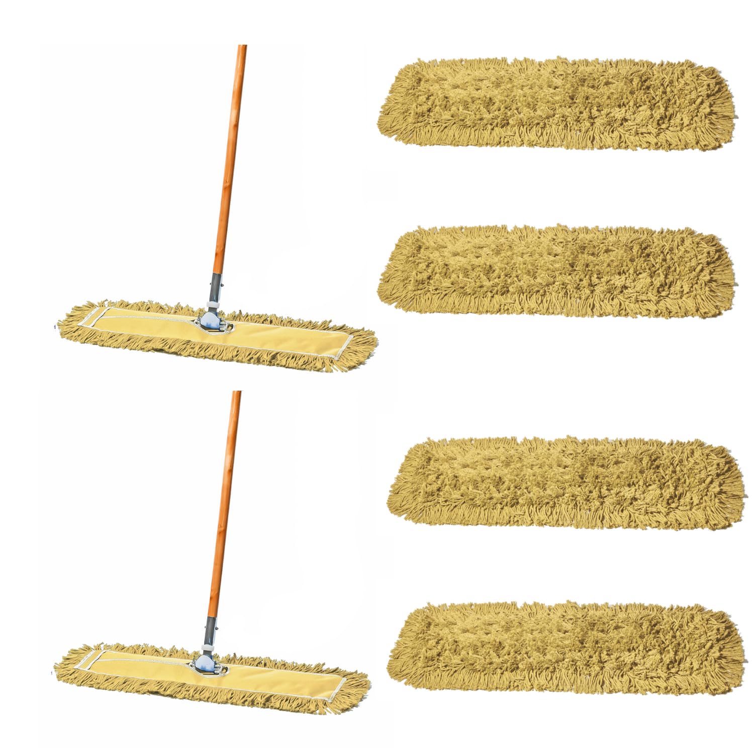 24 Inch Yellow Dust Mop with Wood Handle and 24 Inch Dust Mop Refill Bundle - 2 Mop Sets and 4 Refills